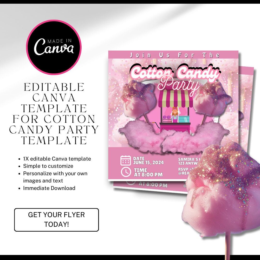 Cotton Candy Flyer Party Canva Template / Party Canva Template / Event ...