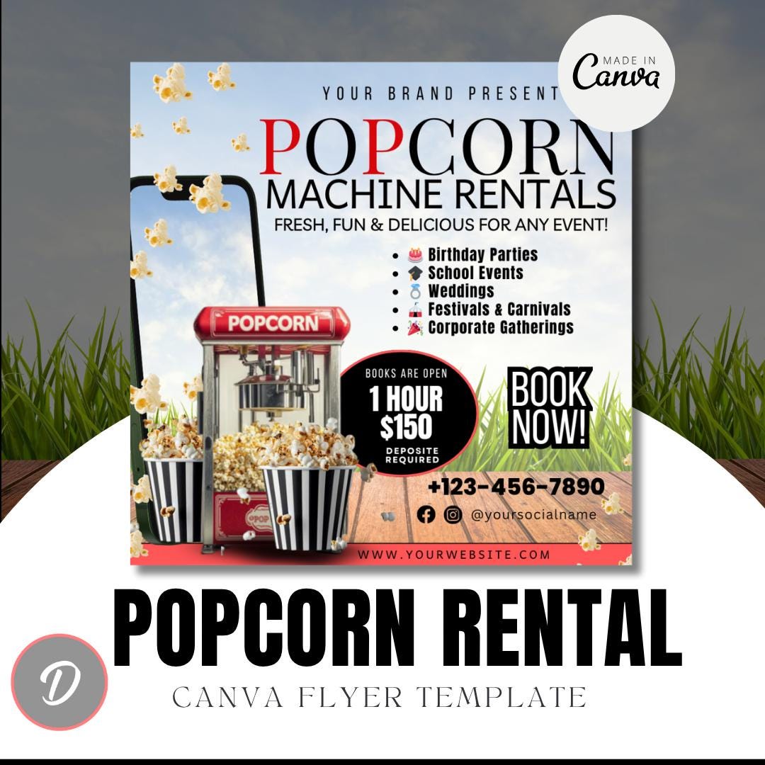 Popcorn Machine Animated Rental Flyer Template | Canva Editable IG Post ...