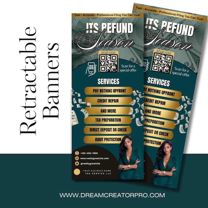 Tax Services Retractable Banner Template | Tax Prep & Refund Advance ...