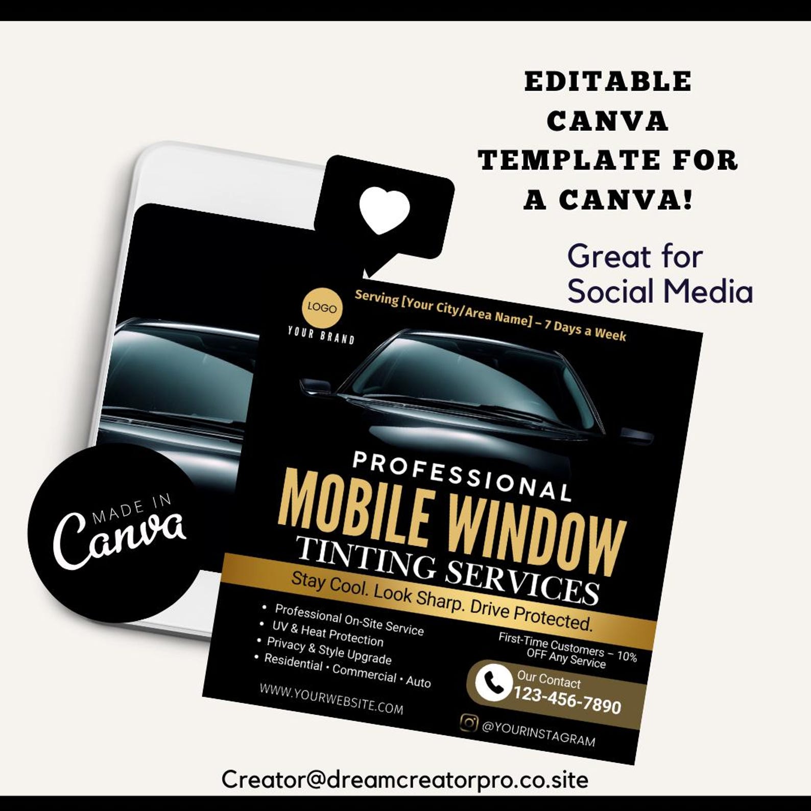 Tinted Window Mobile Service Flyer Template | Editable Canva Auto ...