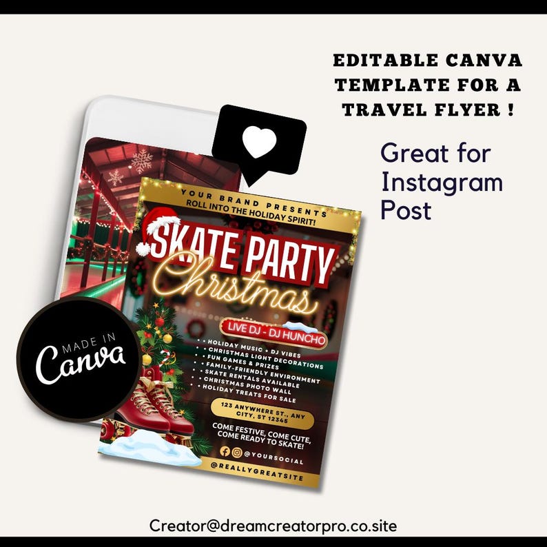 Christmas Skate Party Flyer Template | Holiday Roller Skate Event Canva ...