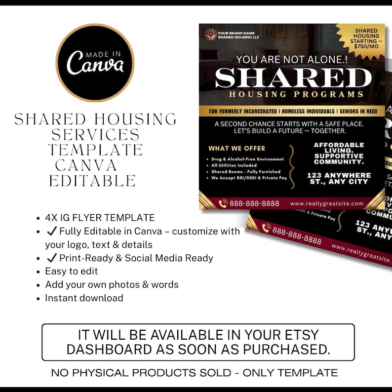Shared Housing Flyer Template | Affordable Living Canva Flyer ...
