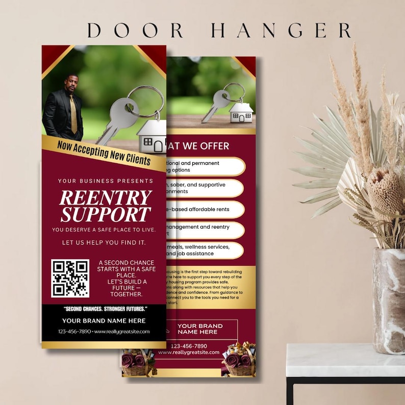 Reentry Housing Support Door Hanger Canva Templates | Social Services ...