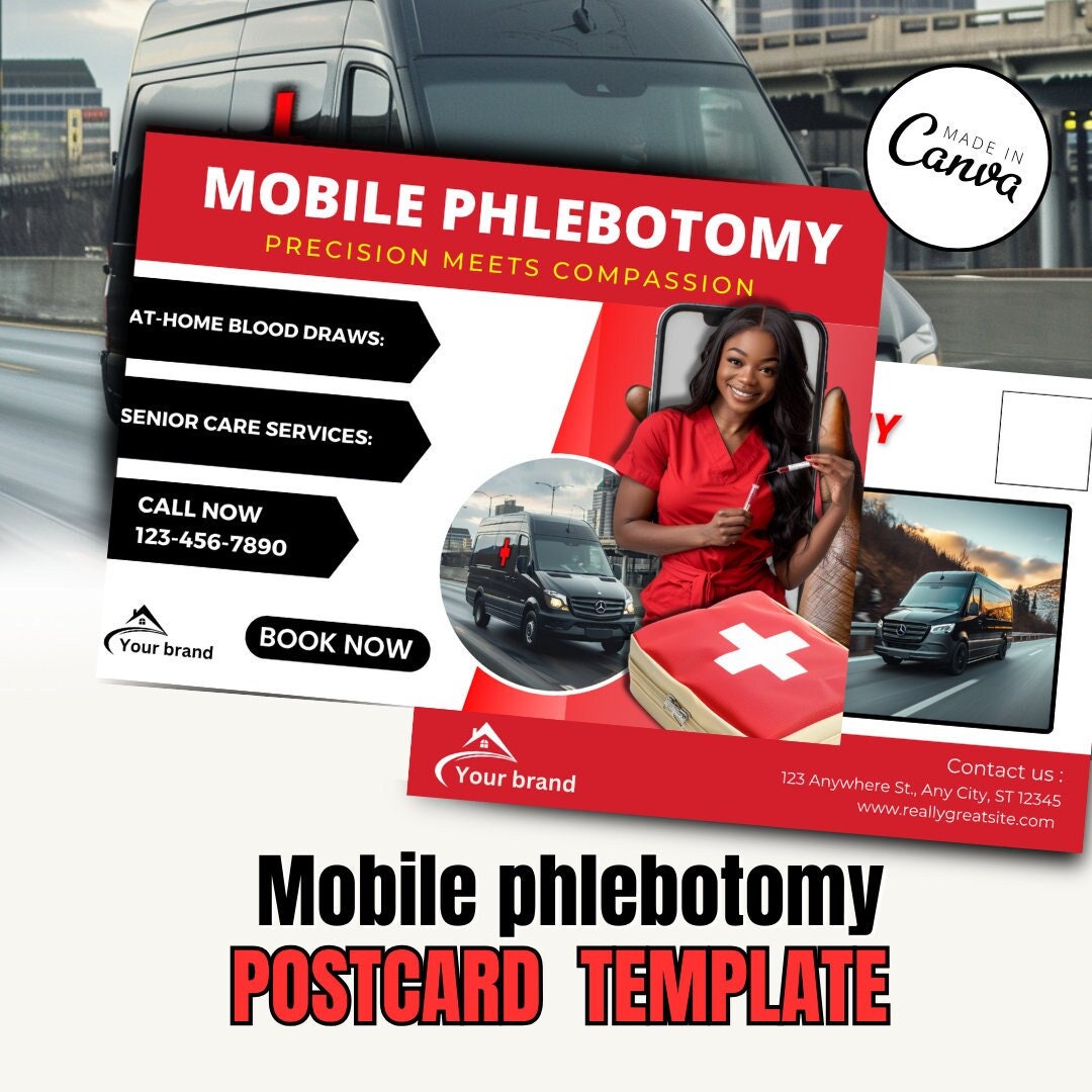 Mobile Phlebotomy Postcard Service Flyer Template / DIY Medical Service ...