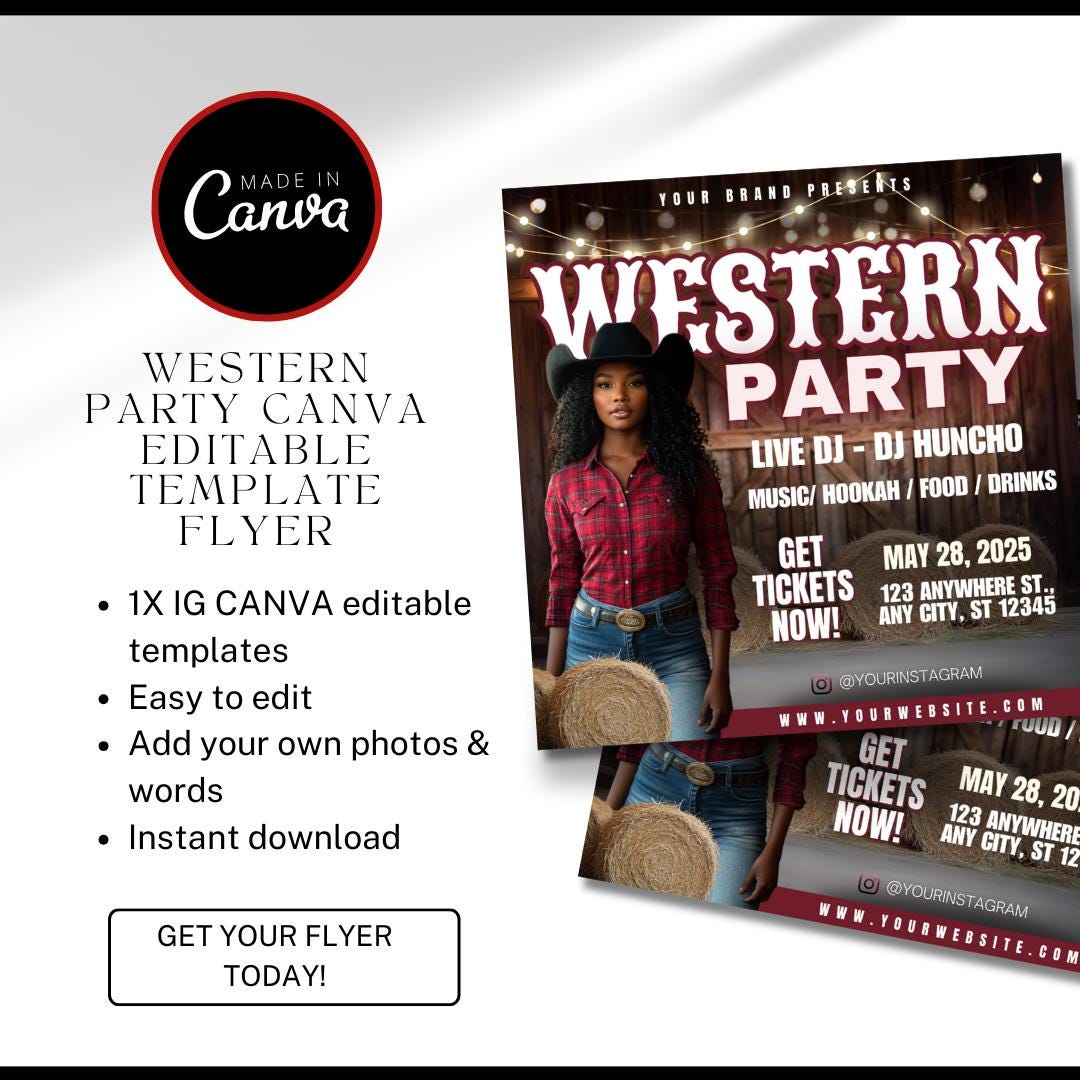 Western Night Party Flyer Template, Party Flyer, Club Flyer, Canva ...