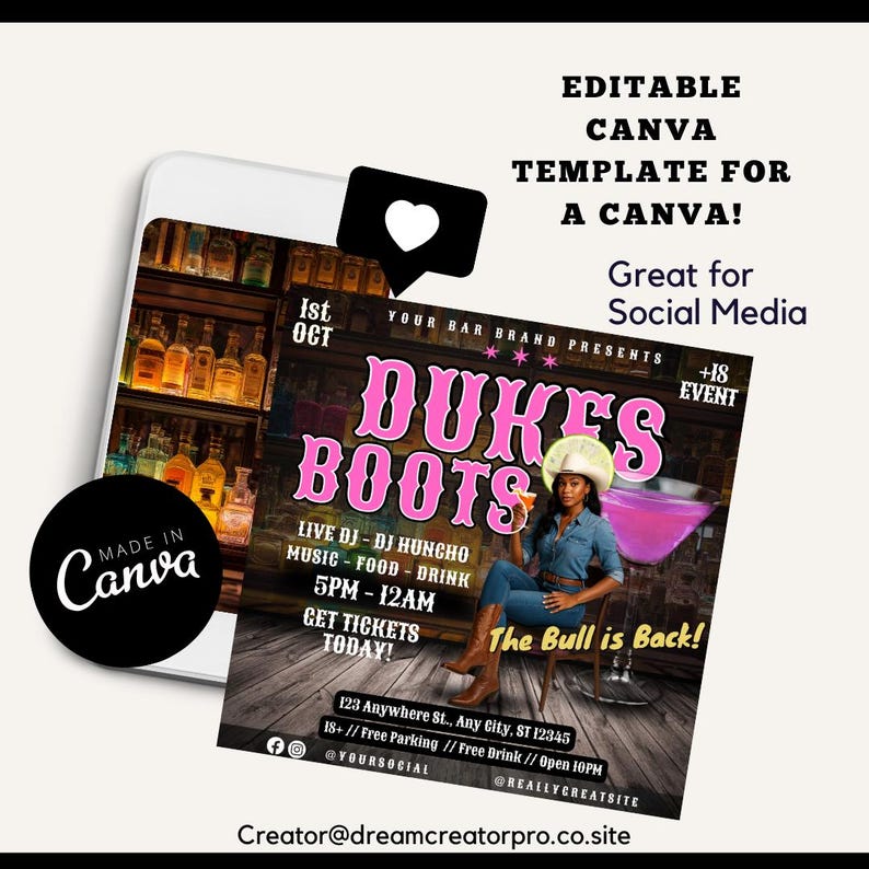 Dukes & Boots Western Flyer Template | Canva Editable Party Flyer ...