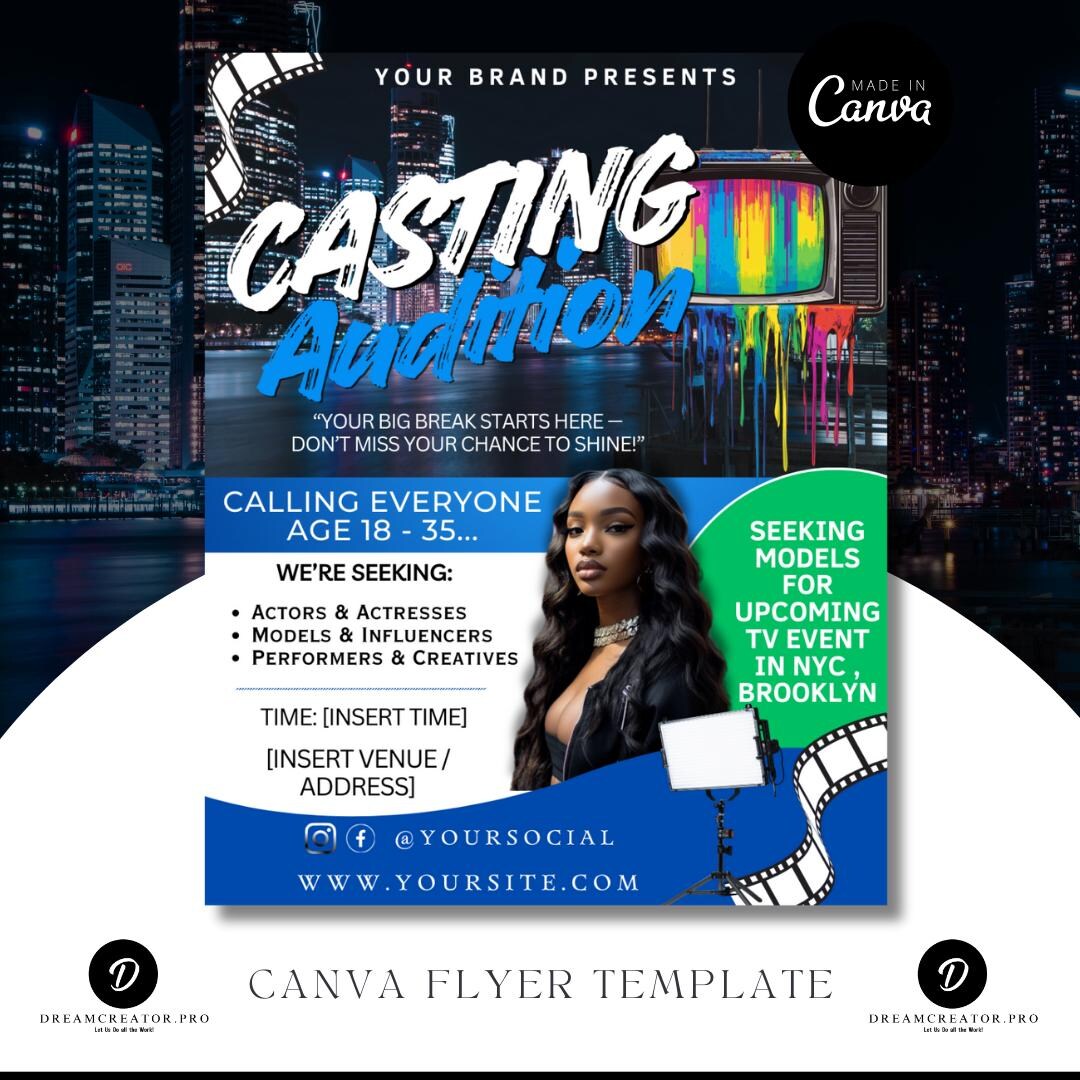 Casting Call TV AUDITION Flyer Canva Template / Casting Call / Audition ...