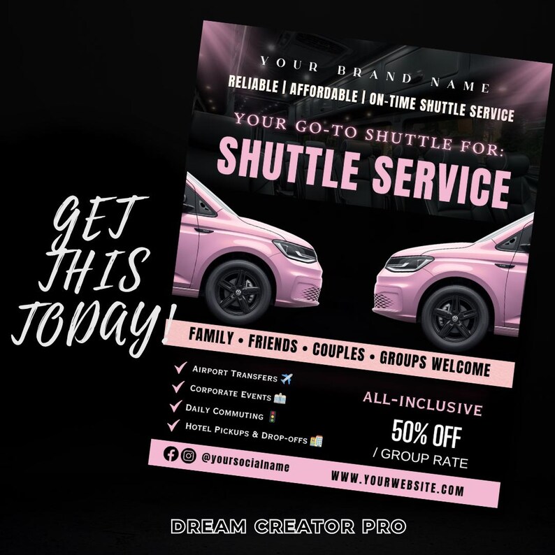 Shuttle Bus Flyer Template | Editable Canva Transportation Service ...
