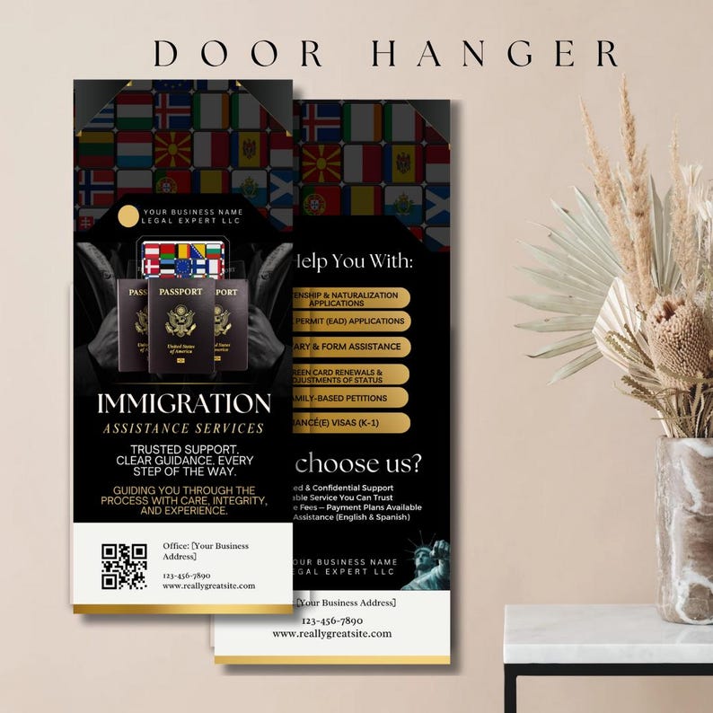 Immigration Services Door Hanger Template | Editable Canva Design ...