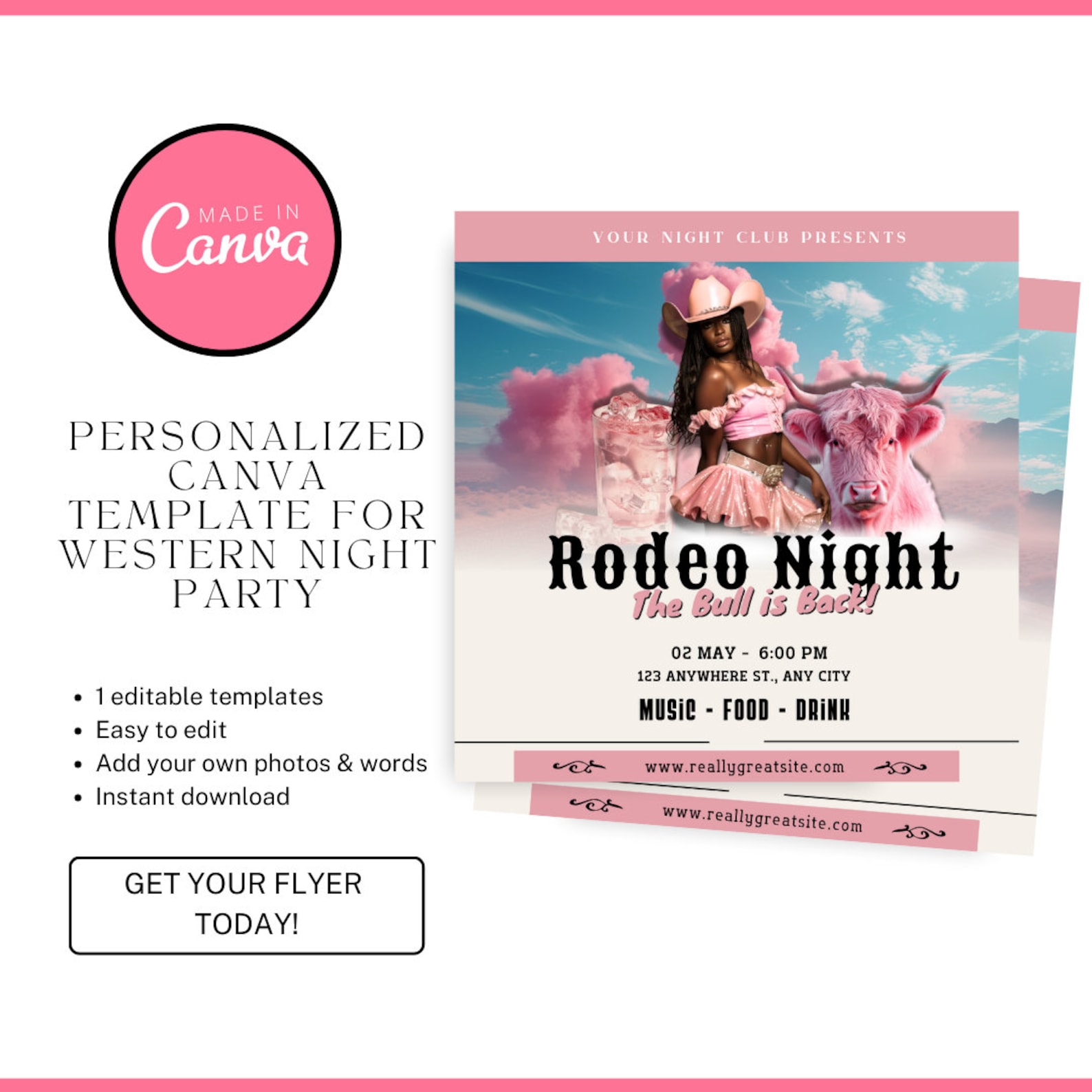 Western Night Party Flyer Template, Party Flyer, Club Flyer, Canva ...