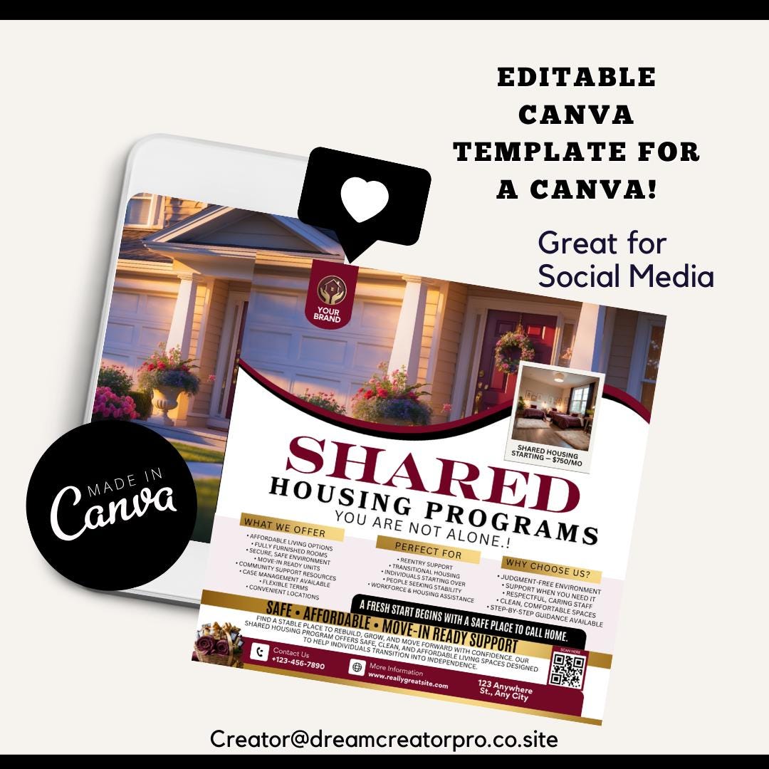 Shared Housing Flyer Template | Affordable Living Canva Flyer ...
