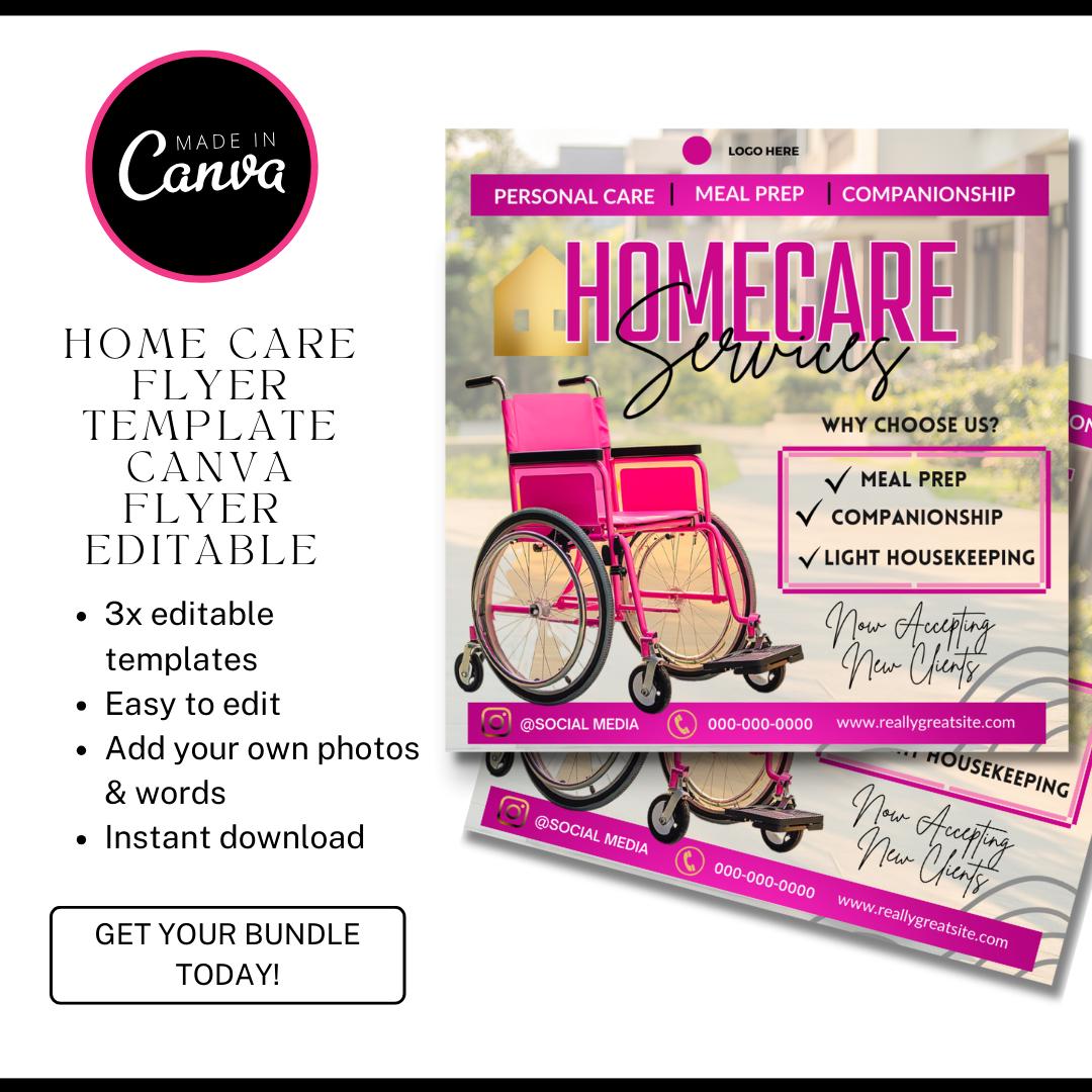 Home Care Service Flyer / DIY Home Care Service Flyer/ Pink Home Care ...