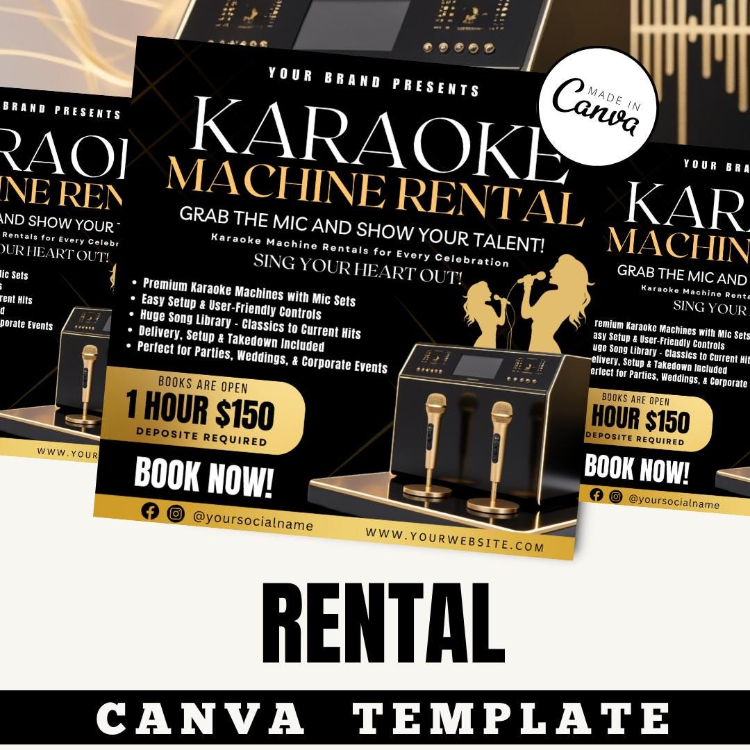 Karaoke Machine Rental Flyer Template | Canva Editable Party Flyer ...