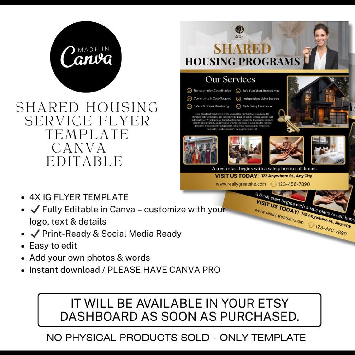 Shared Housing Flyer Template | Affordable Living Canva Flyer ...
