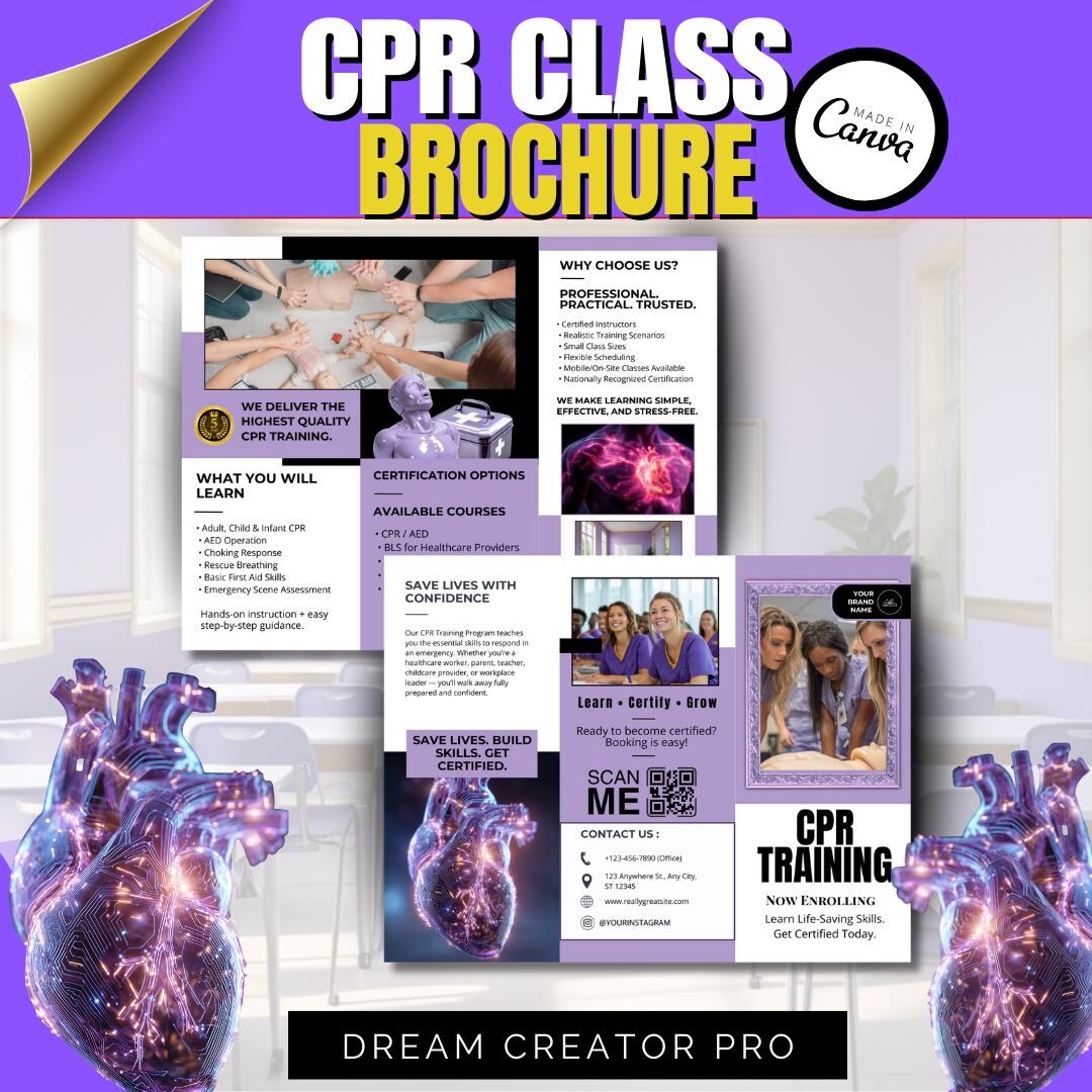 CPR Training Brochure Template | CPR BLS First Aid Canva Design | Life ...