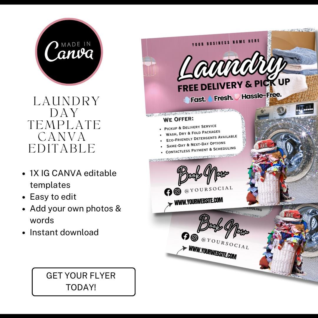 Mobile Laundry Flyer Template | Instagram Canva Flyer | Laundry Service ...