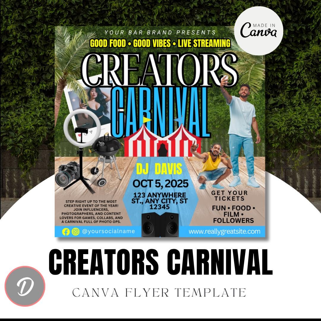 Creators Carnival Flyer Template | Editable Canva Design | Influencer ...