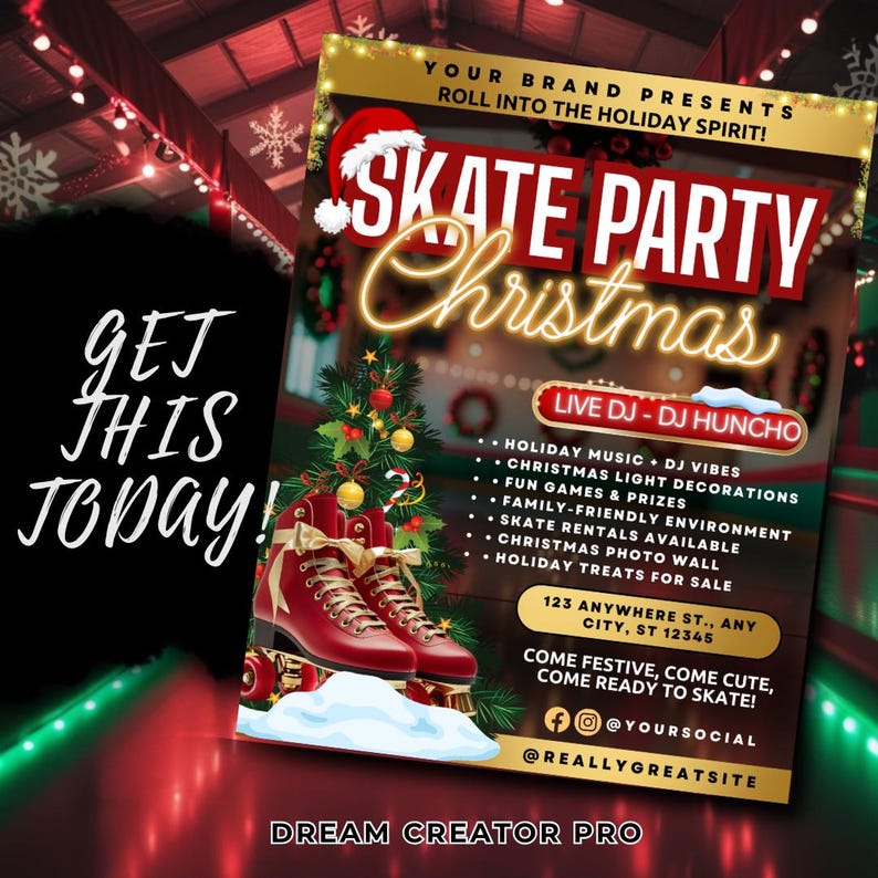 Christmas Skate Party Flyer Template | Holiday Roller Skate Event Canva ...
