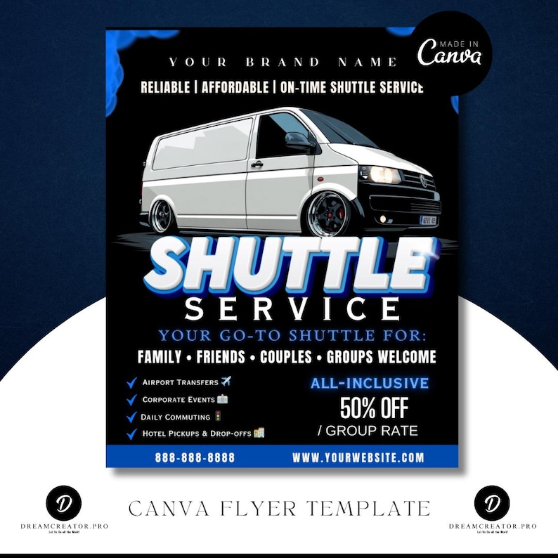 Shuttle Bus Flyer Template | Editable Canva Transportation Service ...