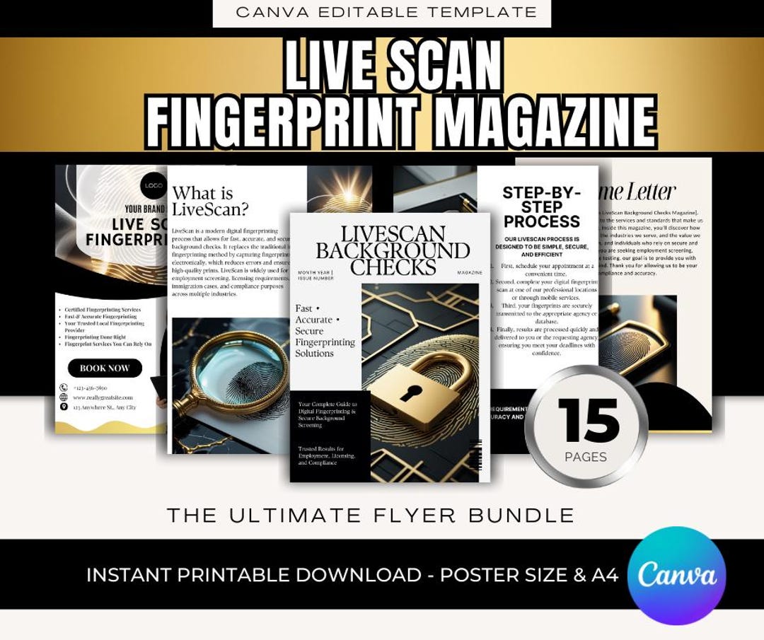 Livescan Fingerprinting Magazine Canva Template | Editable 20-page ...