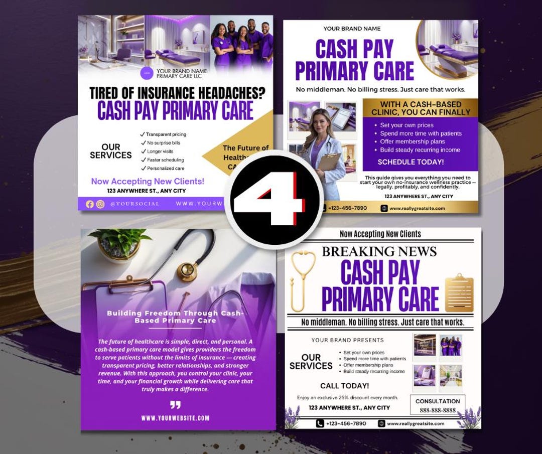 Cash-based Primary Care Clinic Canva Template Bundle | 4 Editable ...