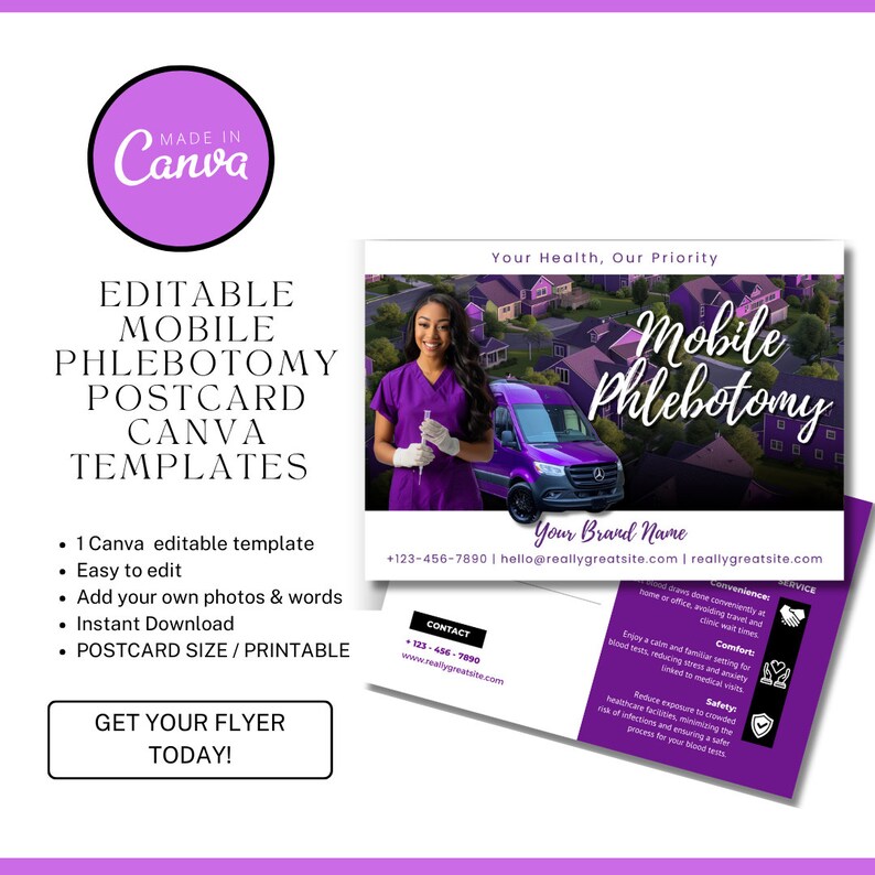 Mobile Phlebotomy Service Postcard Template / DIY Medical Service Flyer ...