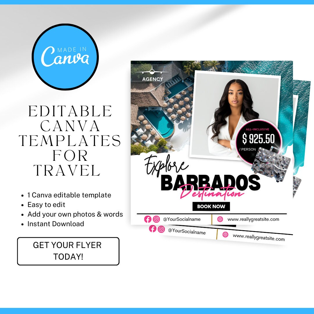 Barbados TRAVEL Agent Flyer Template/ Travel Agent / Travel Agent ...