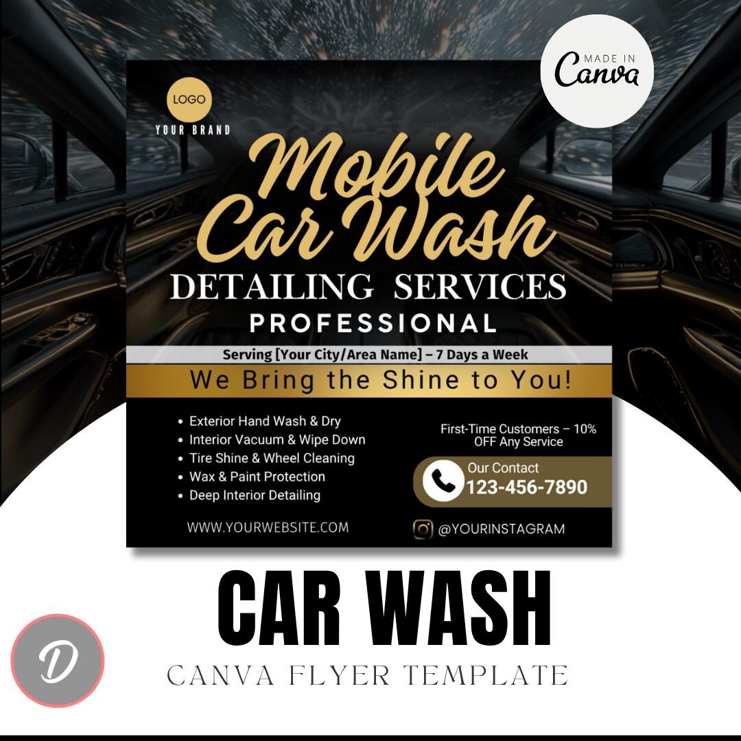 Mobile Car Wash Flyer Template – Editable Canva Design | Auto Detailing ...