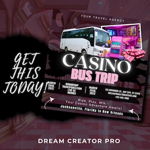 Casino Bus Trip Flyer Template / Travel Agent Canva / Travel Agency ...