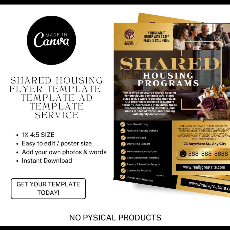 Shared Housing Flyer Template | Affordable Living Canva Flyer ...