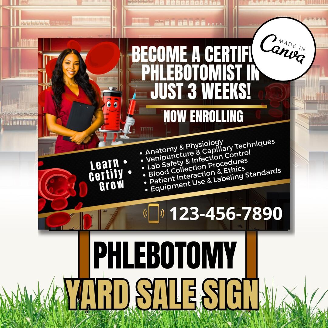 Phlebotomy Class Yard Sign Template | Blood Draw Training Canva Design ...