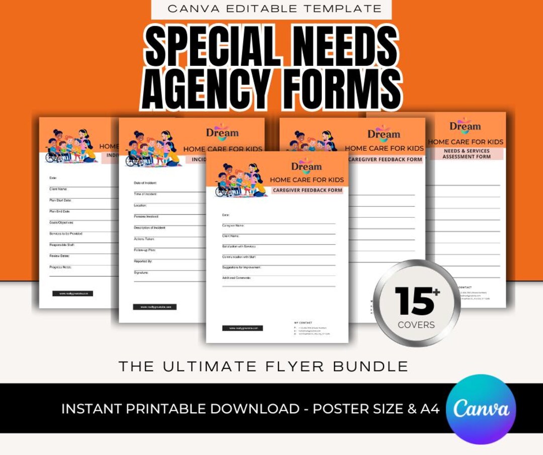 Special Needs Agency Editable Forms Bundle | Canva Templates for Intake ...
