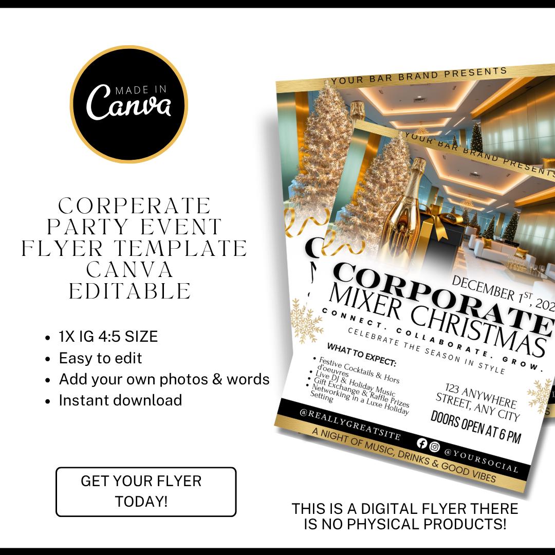 Christmas Corporate Mixer Party Flyer | Holiday Office Party Canva ...