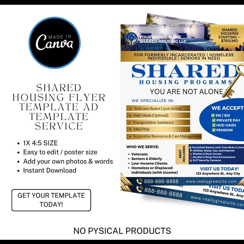 Shared Housing Flyer Template | Affordable Living Canva Flyer ...