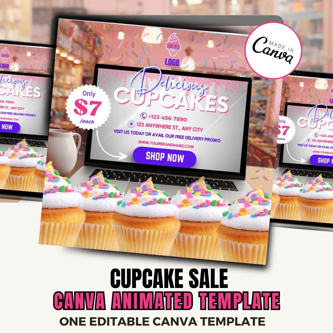 Cupcake Sale Animated Flyer / Cupcake Template / Canva Cupcake Template ...
