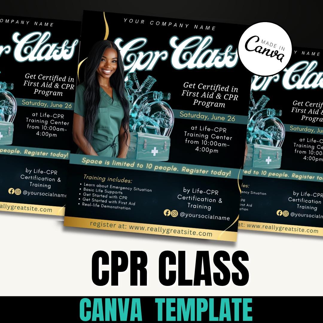 CPR Class Flyer Canva Template | Editable First Aid Training Flyer ...