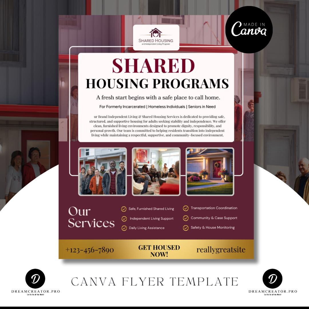 Shared Housing Flyer Template | Affordable Living Canva Flyer ...