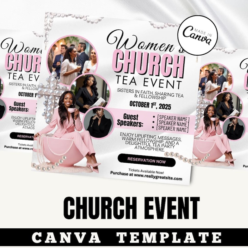 Women’s Church Tea Party Flyer Template | Editable Canva Event Flyer ...