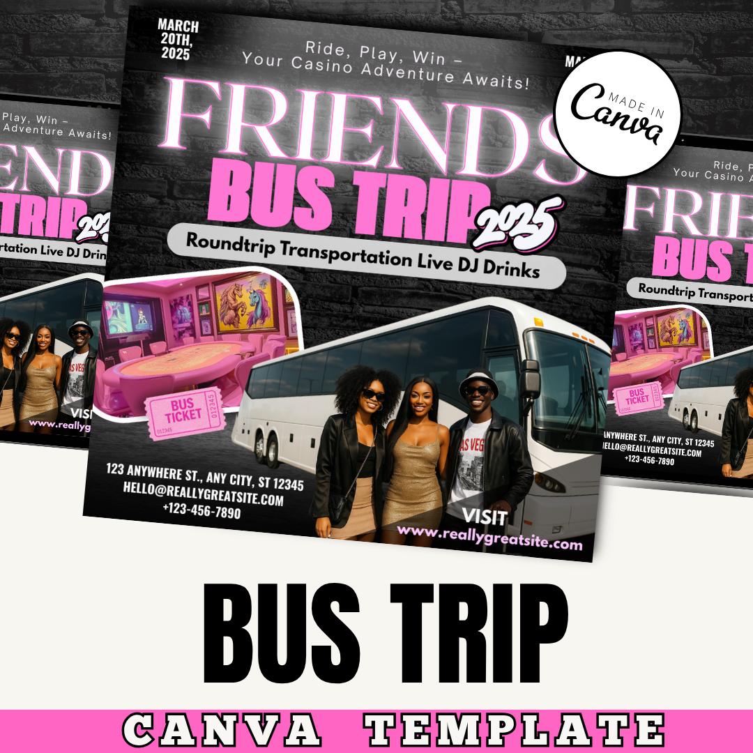 Friends Bus Trip Flyer Template / Travel Agent Canva / Travel Agency / Bus Service / Booking ...