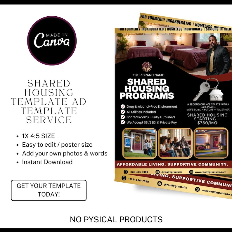 Shared Housing Flyer Template | Affordable Living Canva Flyer ...