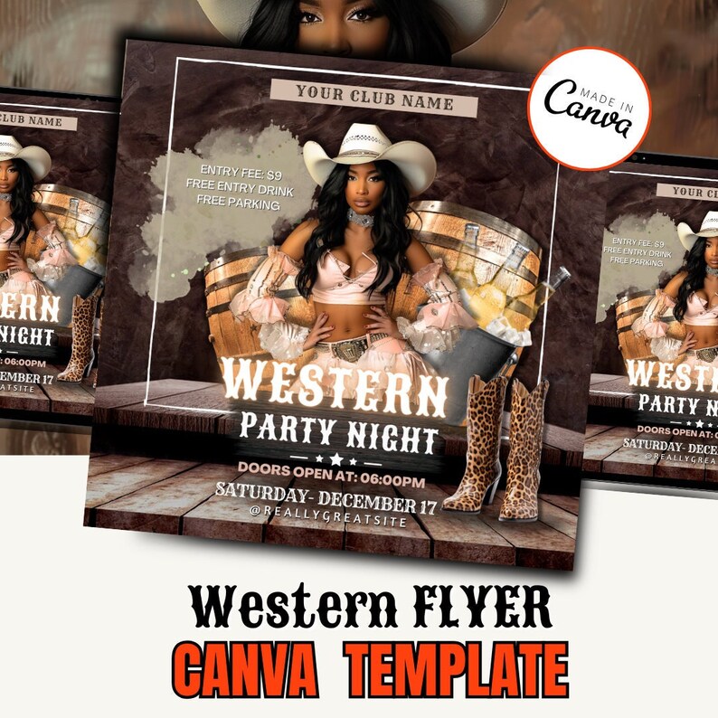 Western Night Party Flyer Template, Party Flyer, Club Flyer, Canva ...