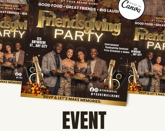 Friendsgiving Flyer Template | Canva Editable | Thanksgiving Party ...