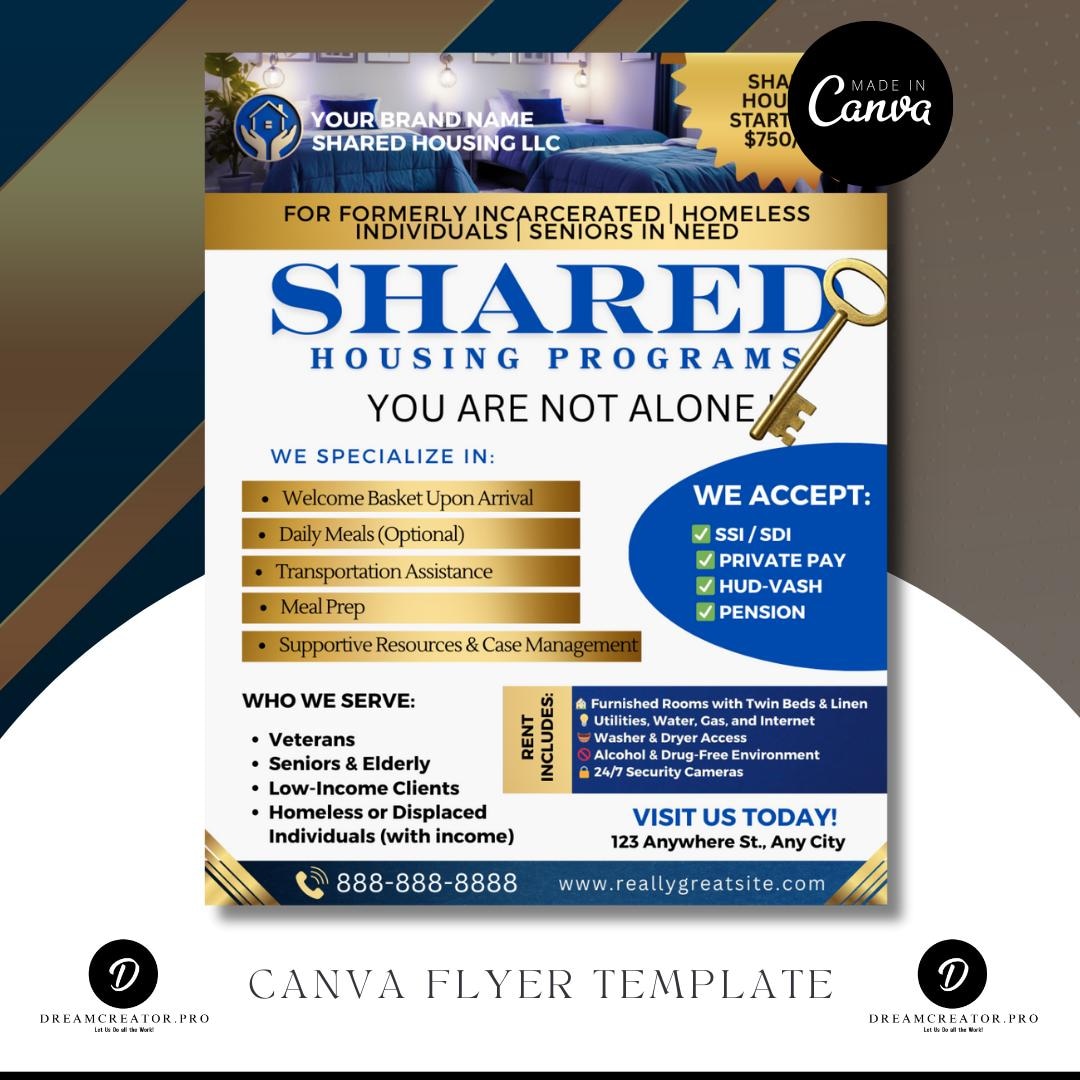 Shared Housing Flyer Template | Affordable Living Canva Flyer ...