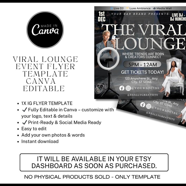 The Viral Lounge Flyer Template | Editable Canva Design | Influencer ...