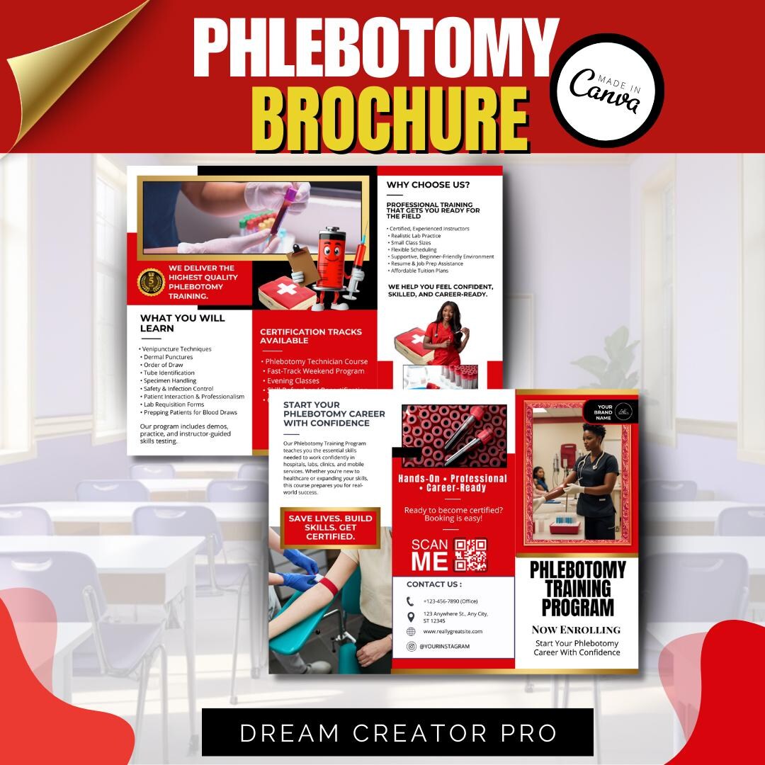 Phlebotomy Class Brochure Template | Blood Draw Training Canva Design ...
