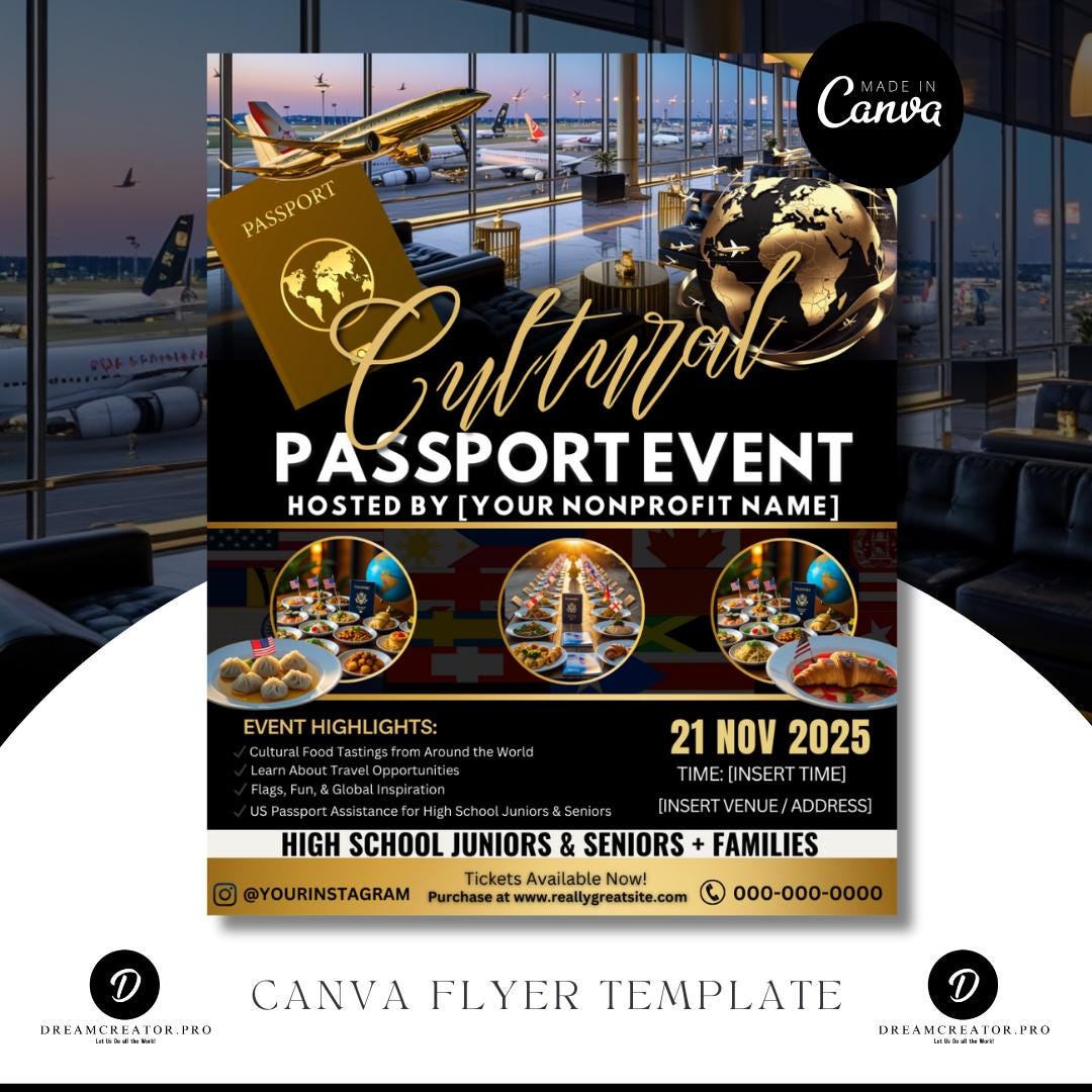 Cultural Passport Event Flyer Template | Editable Canva Travel ...
