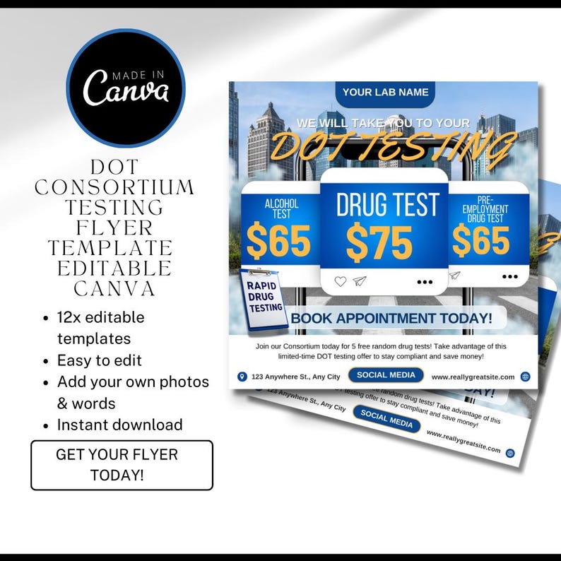 DOT Testing Consortium Flyer Canva / DIY Drug Lab Service Flyer ...