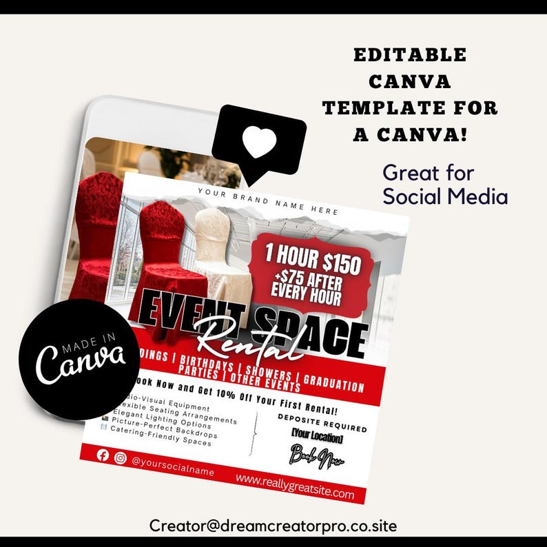 Event Space Rentals Flyer Template / Event Hosting / Digital Flyer ...