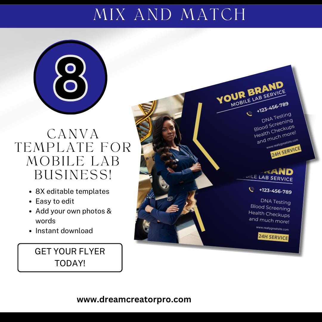Mobile Lab Business Cards Template / DIY Medical Service Flyer/ DNA ...
