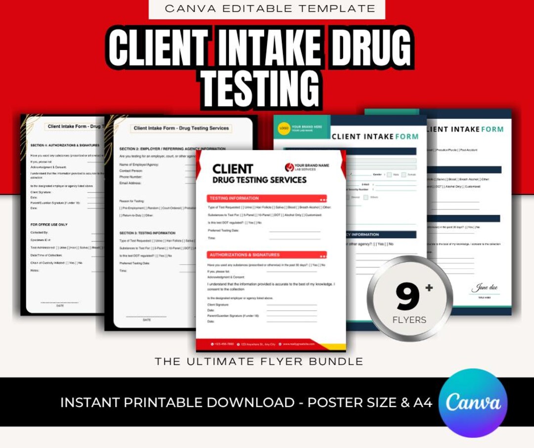Printable Drug Testing Client Intake Form Template – Editable Canva ...